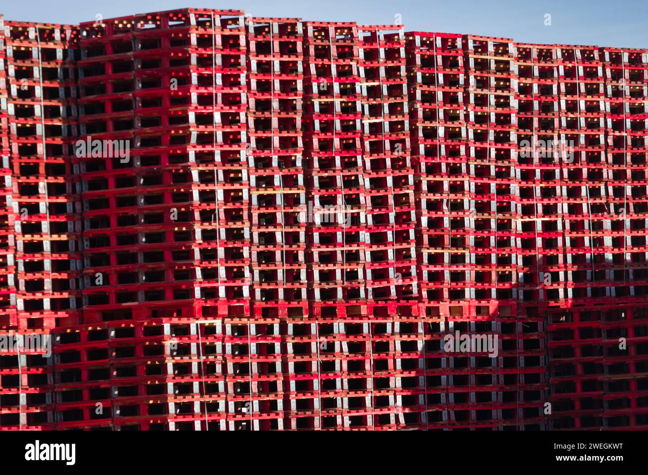red industrial pallets for transporting materials to the landfill Stock ...