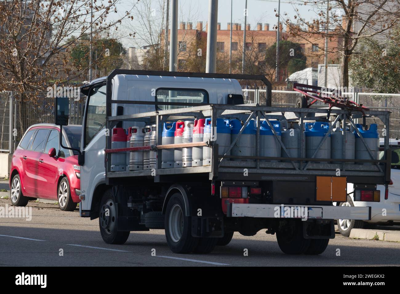 a truck for transporting gas cylinders fully loaded Stock Photo - Alamy