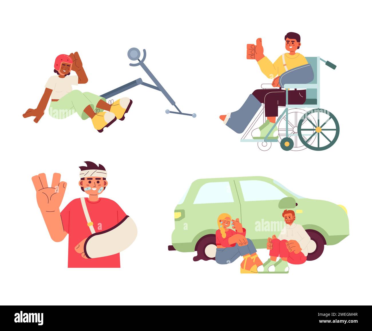 Happy accidents in daily life cartoon flat illustrations set Stock ...