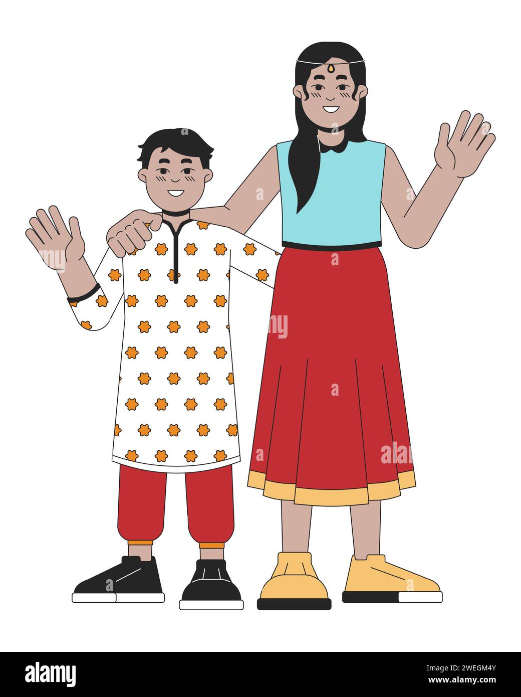 Little indian siblings 2D linear cartoon characters Stock Vector Image ...