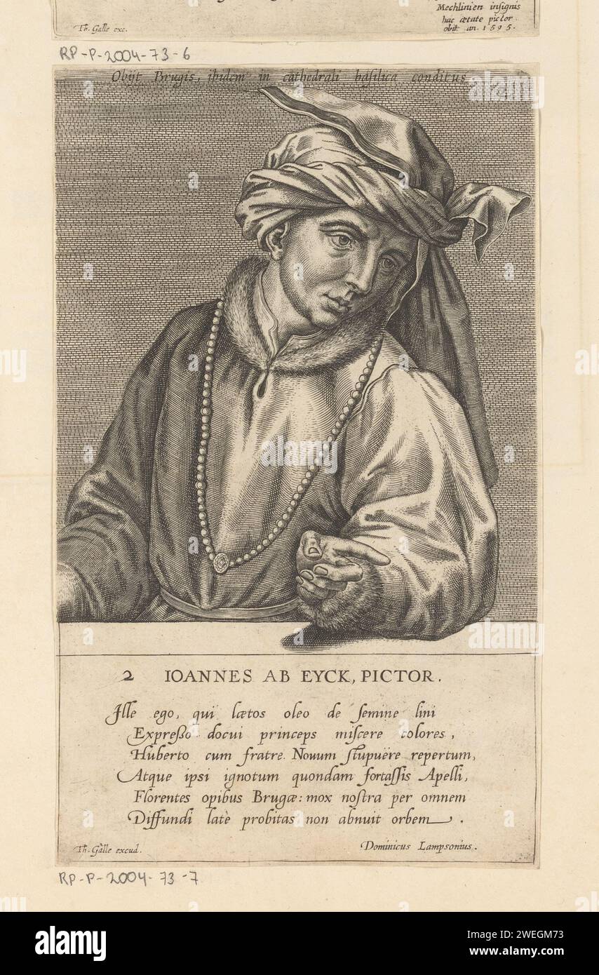 Portrait of Jan van Eyck, in or after 1600 print Text in Latin in the ...