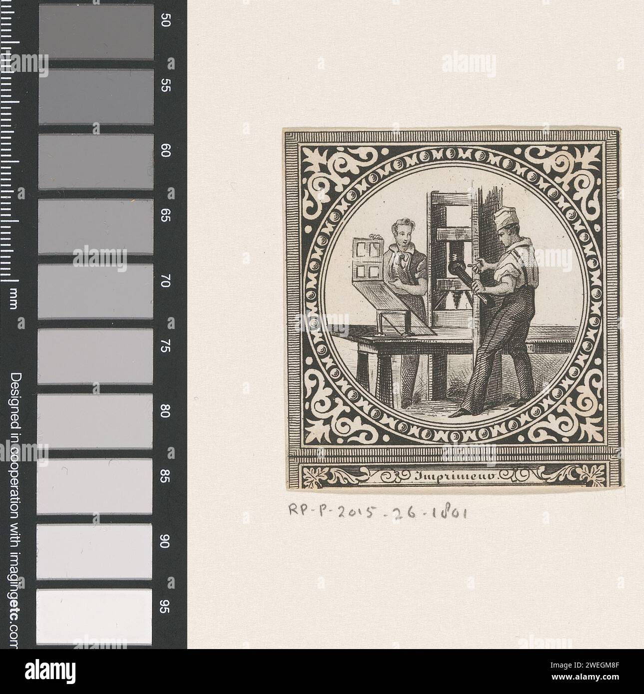 Book printer, anonymous, 1800 - 1899 print Two men serve a book print ...