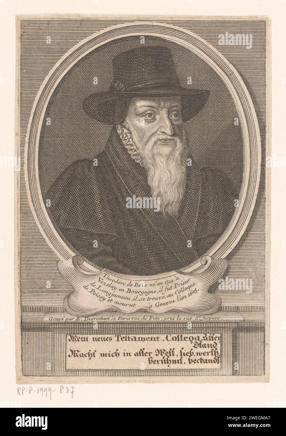 Portrait of Theodorus Beza, c. 1726 print paper engraving / etching ...