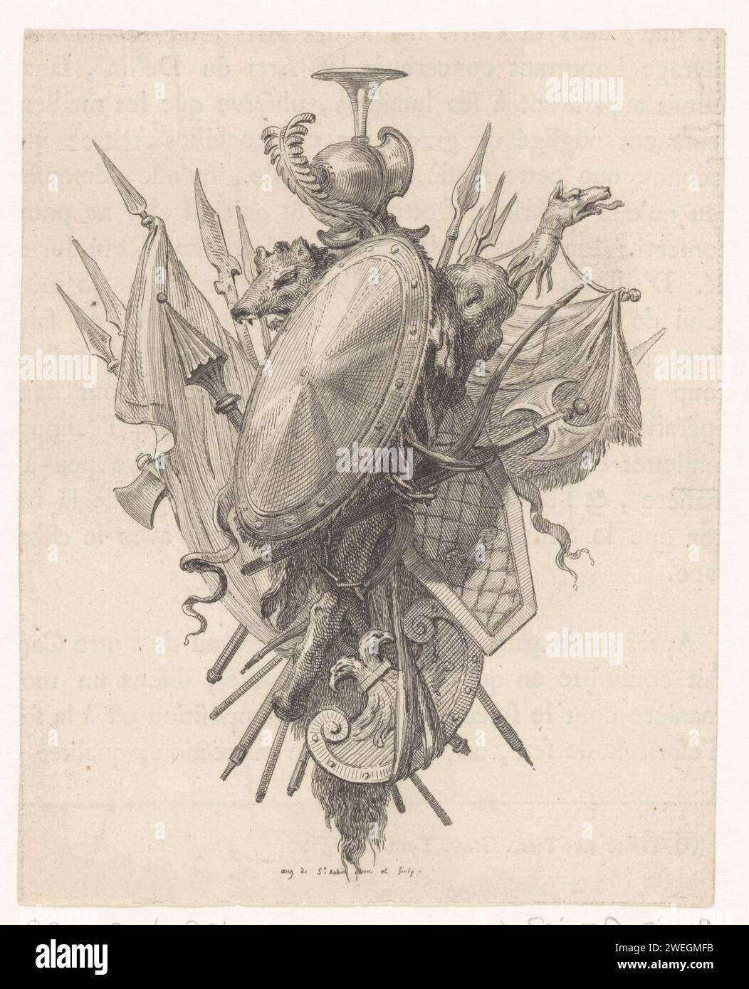 Wapentrophee, Augustin de Saint -Aubin, 1746 - 1807 print A weapon ...