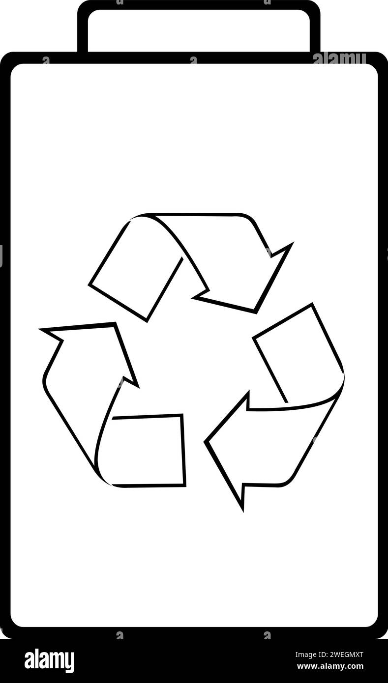 vector illustration drawing outline black icon battery recycling symbol ...