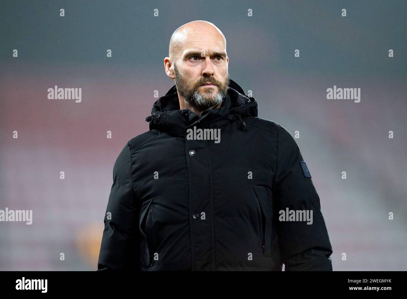 Swansea City manager Luke Williams inspects the pitch before the ...