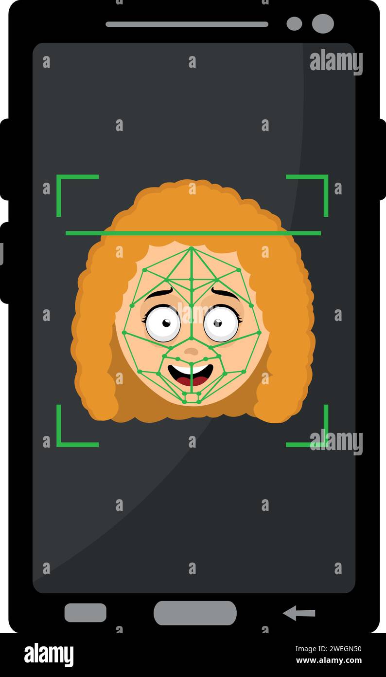 vector illustration smartphone device scanning woman head, facial ...