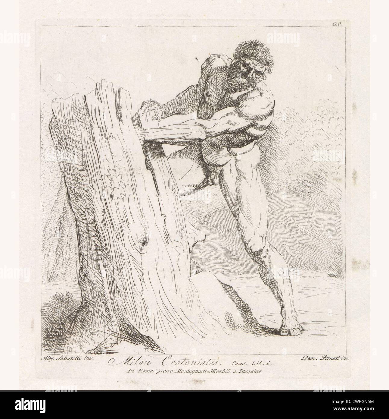 Milo van Croton, 1804 print Milo van Croton with his hand stuck in a ...