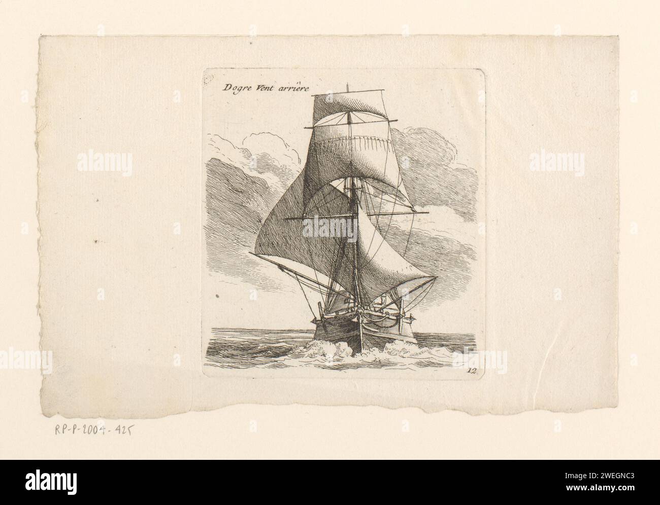 Ship at sea with wind from behind, 1738 - 1811 print paper etching ...