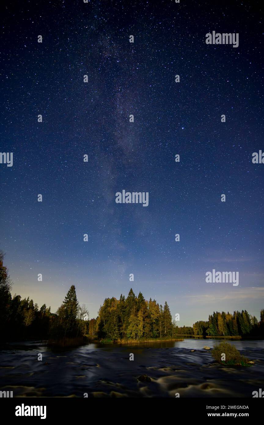Milky way over a river in Färnebofjärden National Park, Sweden Stock ...