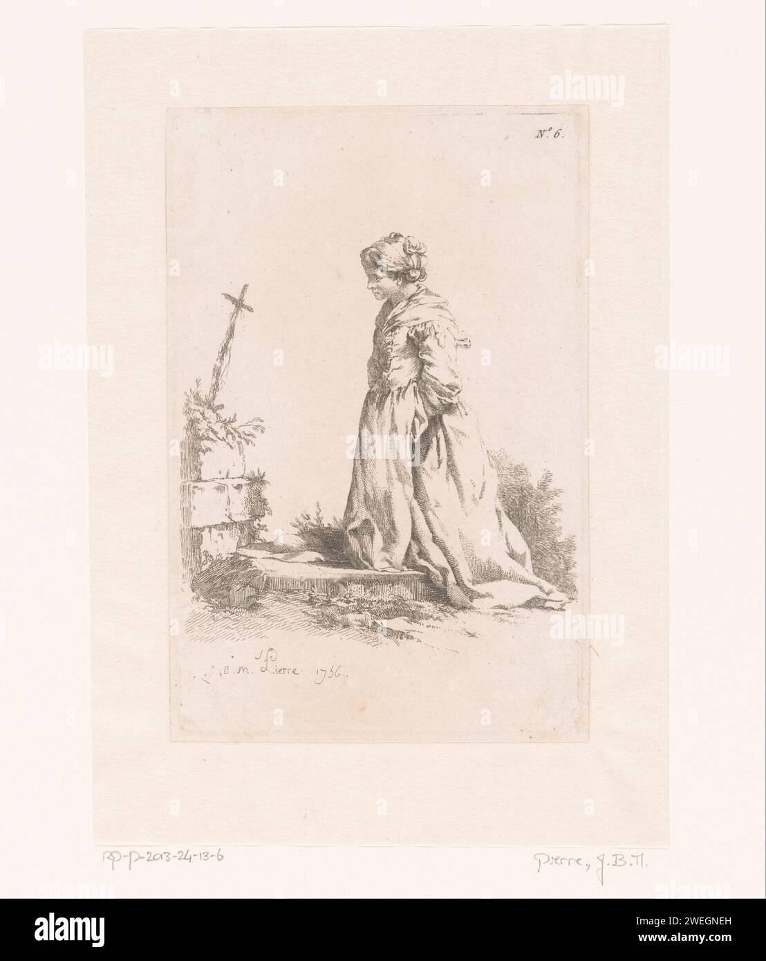 Woman kneeling for a grave, 1756 print paper etching kneeling figure ...