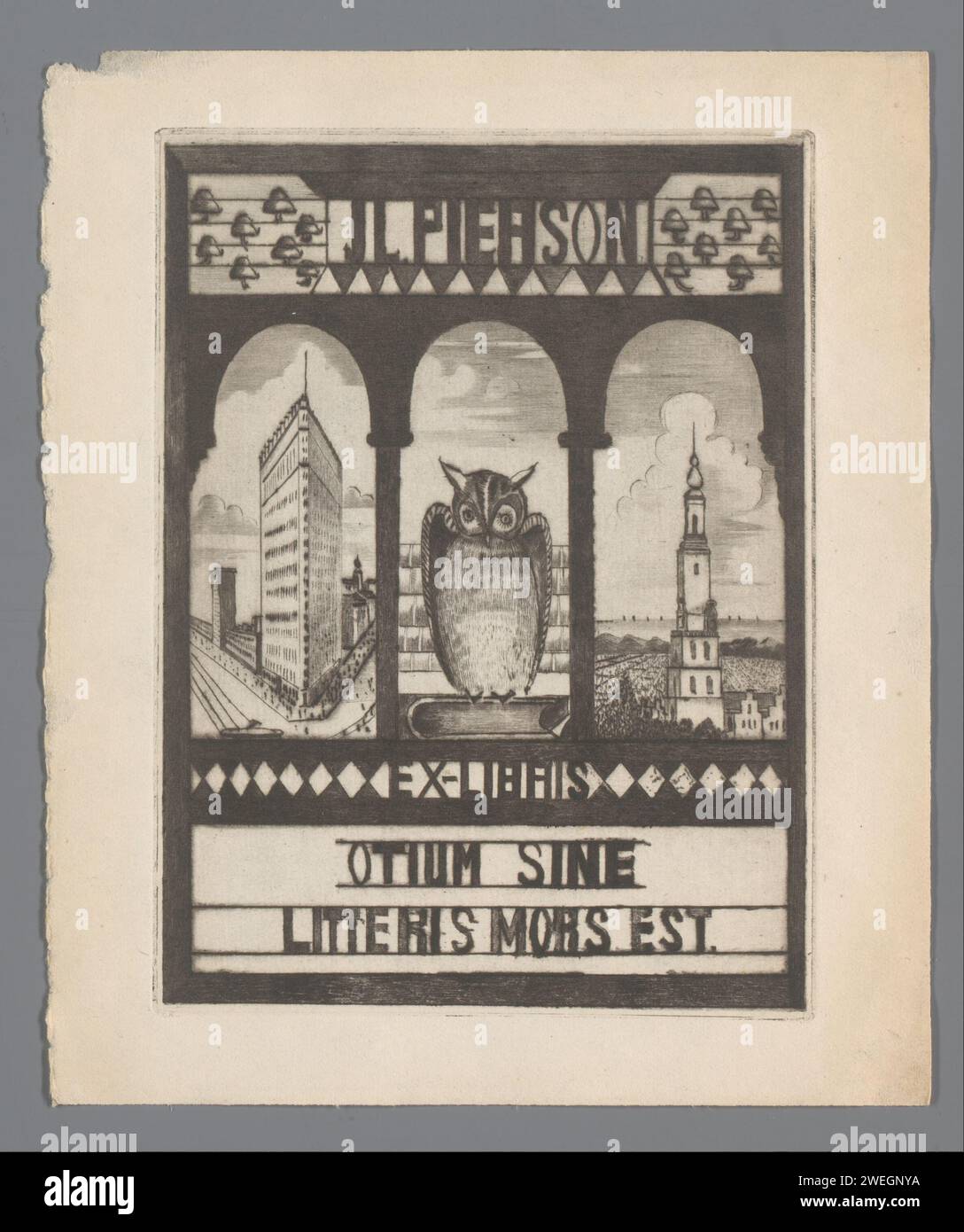 Ex Libris of J.L. Pierson, Lodewijk Schelfhout, 1921 paper drypoint ...