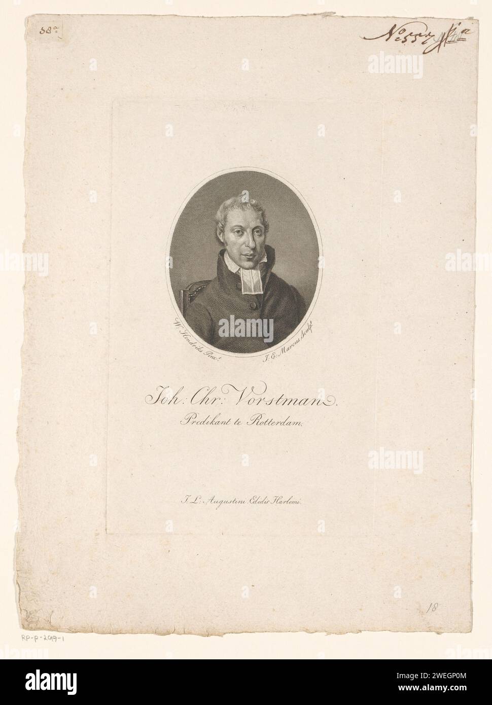 Portrait of Johannes Cristianus Vorstman, Jacob Ernst Marcus, after ...