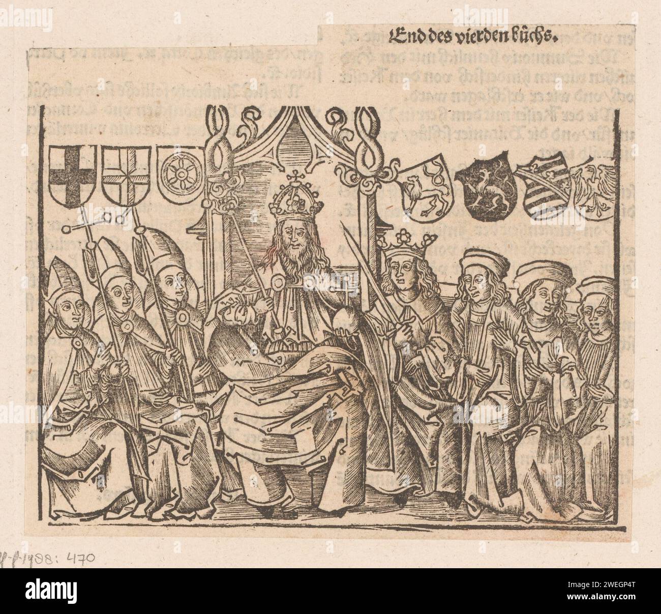 Julius Caesar sat on throne surrounded by spiritual and secular princes ...