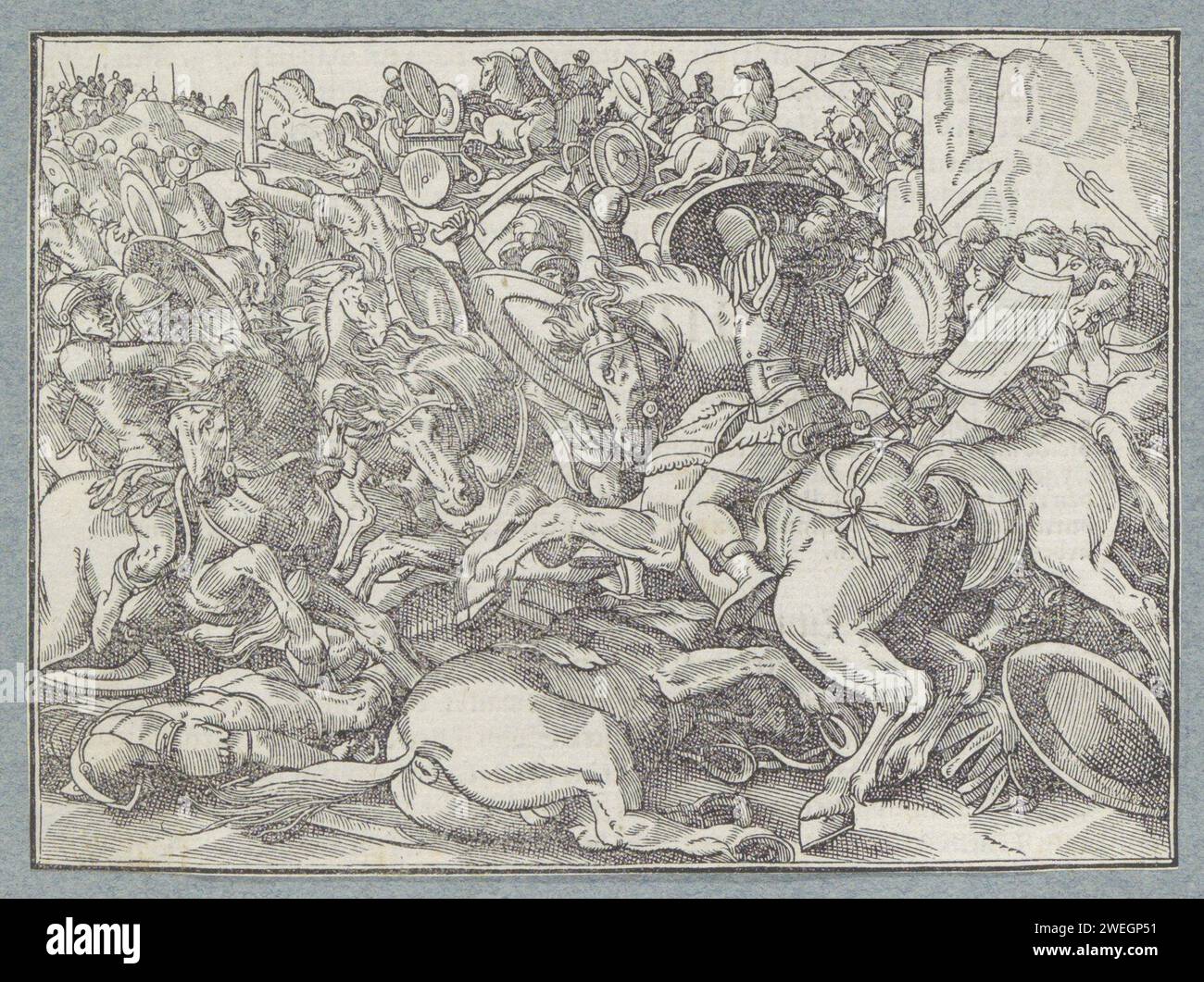 Battle on horseback with chariot, 1574 print Men with swords compete on ...