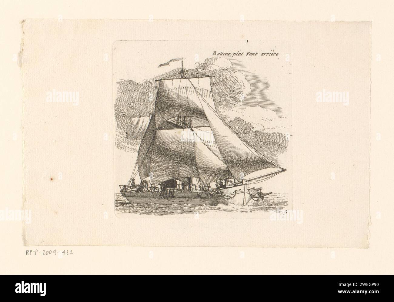 Ship with flat sails, 1738 - 1811 print paper etching sailing-ship ...