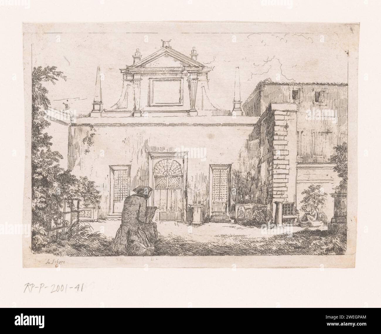 Draftsman in a courtyard, Lefevre (Possible), 1600 - 1699 print paper ...