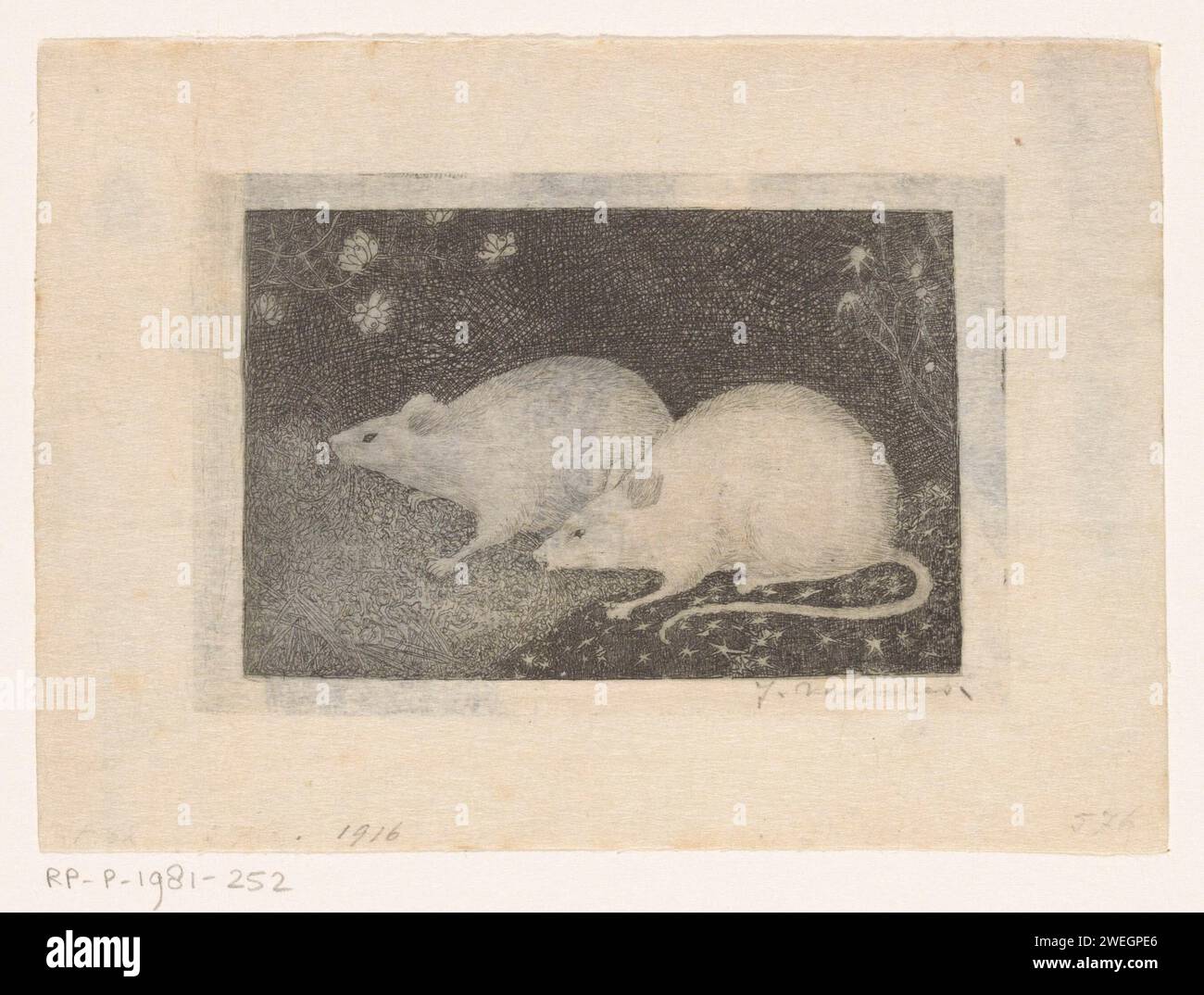 Two Mice, Jan Mankes, 1916 print China paper etching rodents: mouse ...