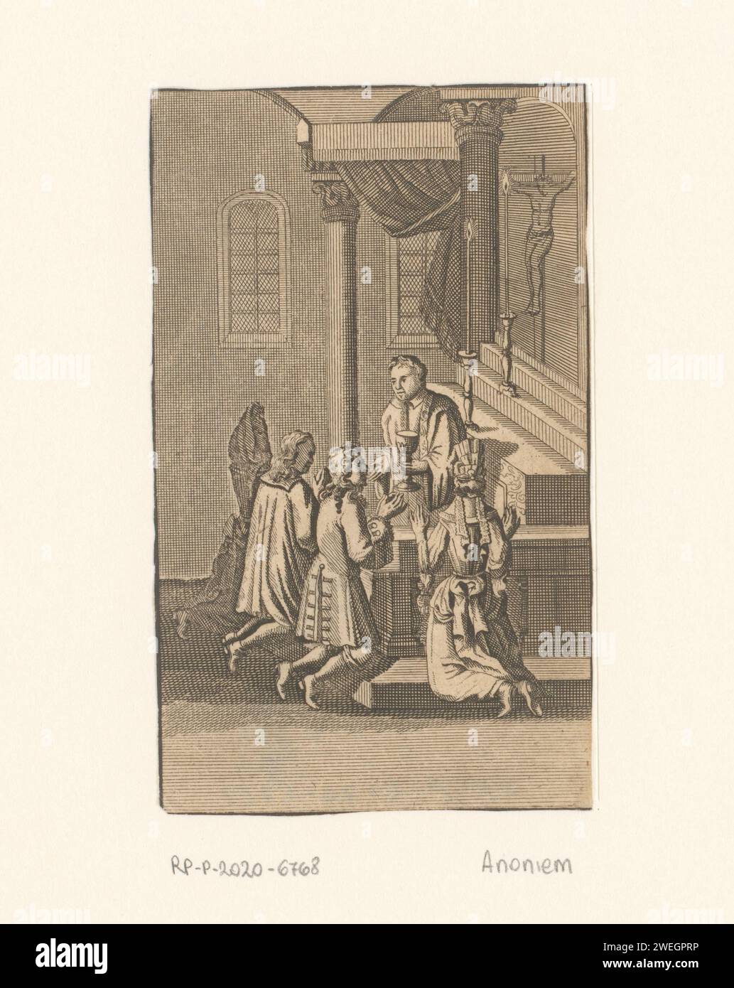 Sacrament of the Eucharist, Anonymous, 1700 - 1799 print Four kneeling ...