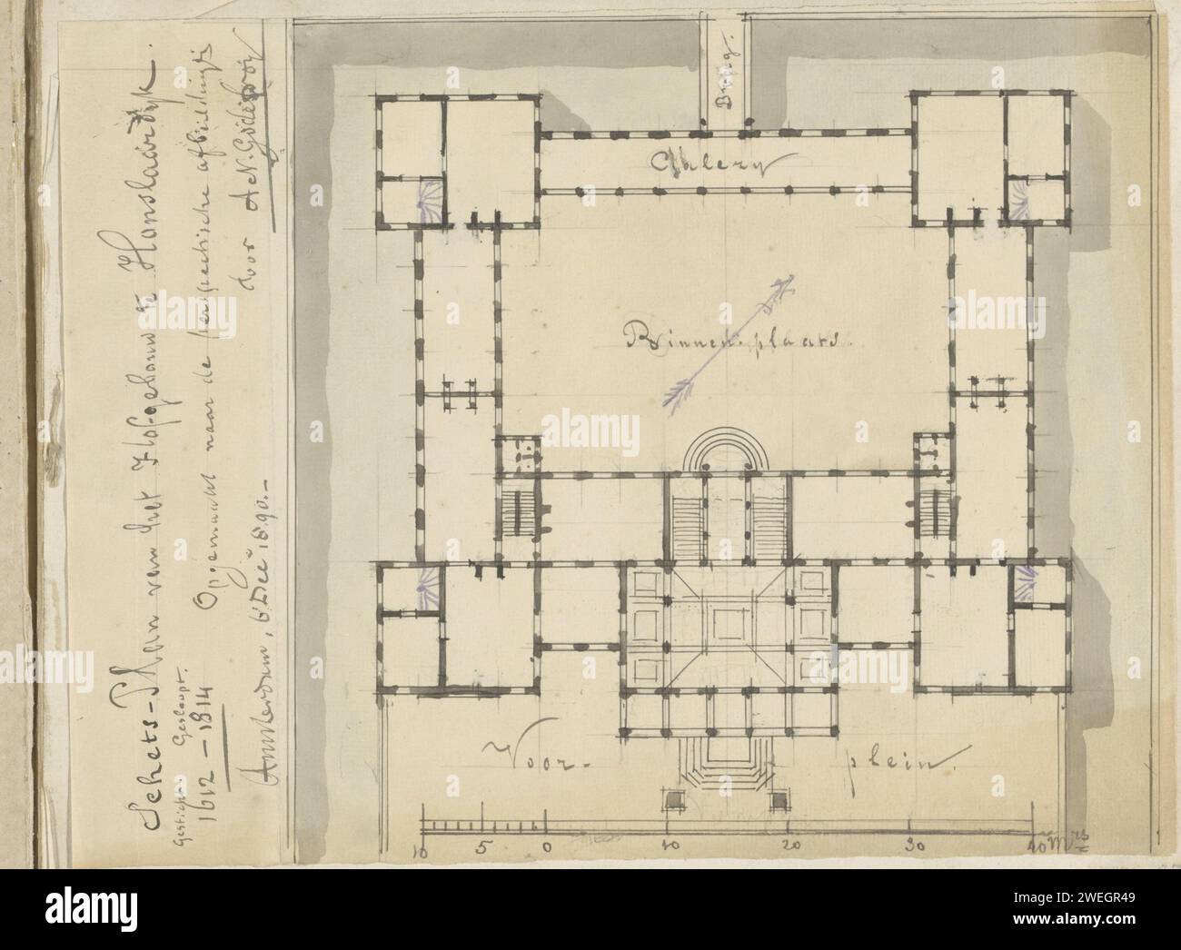 Map of Palace Honselaarsdijk, 1890 drawing paper. ink. watercolor ...