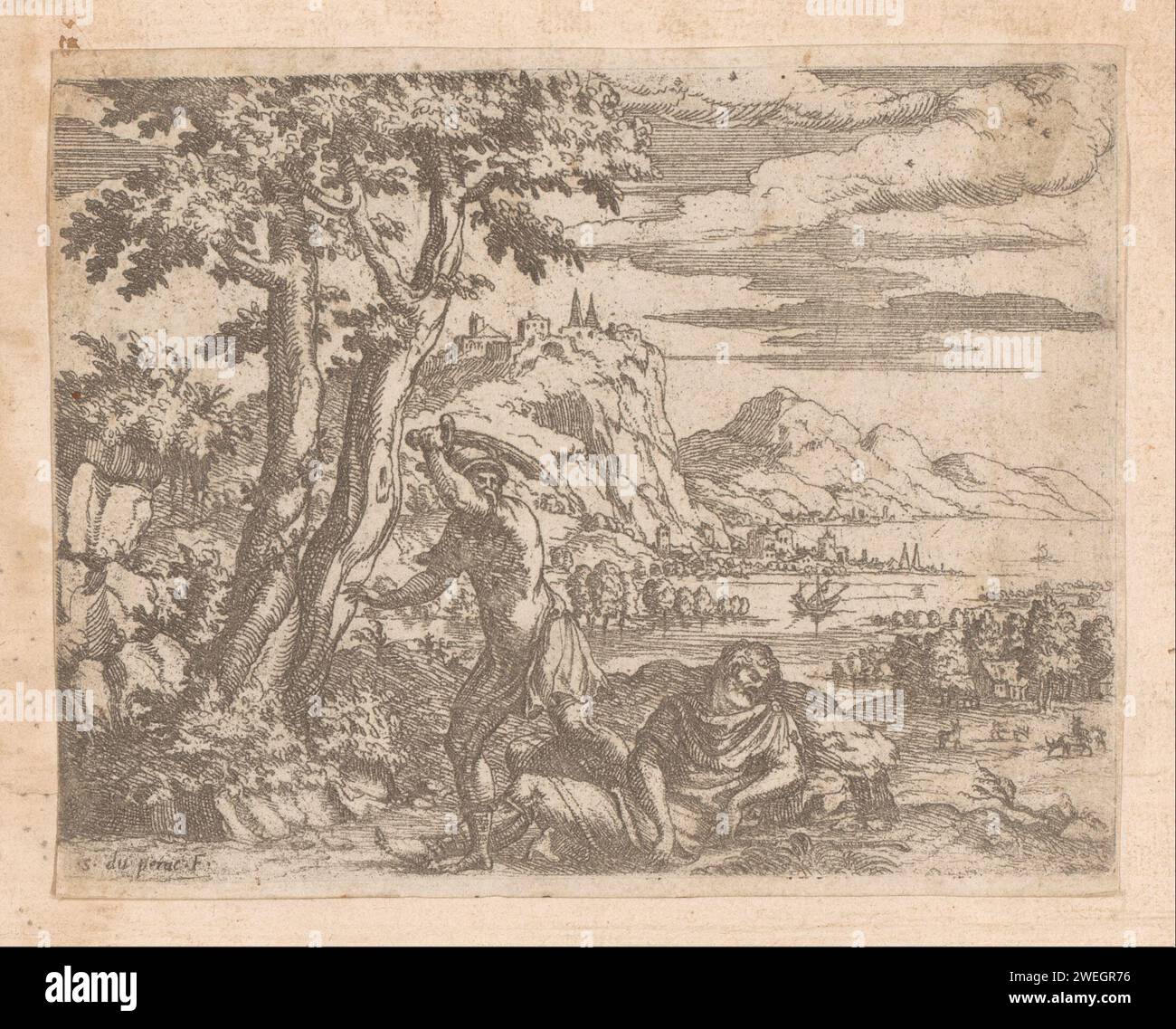Landscape with Jupiter and Io, Etienne Dupérac, 1535 - 1604 print paper ...