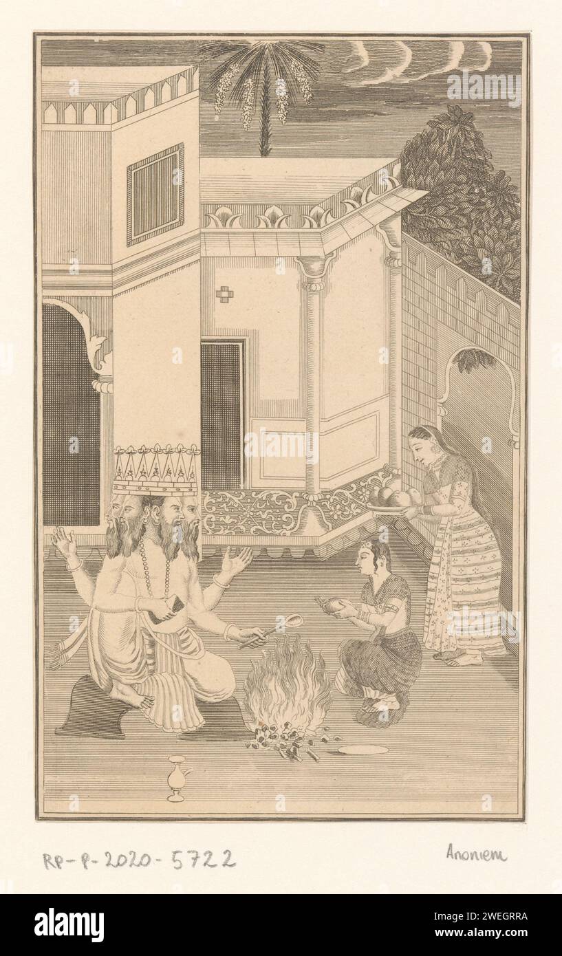 Two women make a sacrifice of fruit to Brahma, Anonymous, c. 1750 - c ...