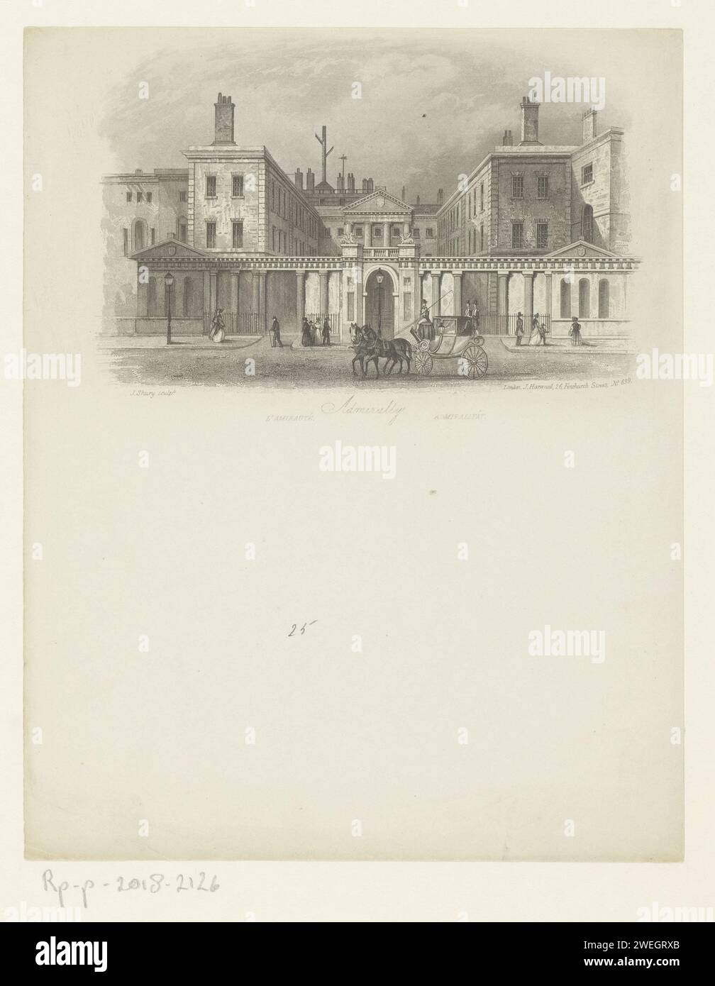 View of The Admiralty, in London, John Shury, 1814 - 1844 print paper ...