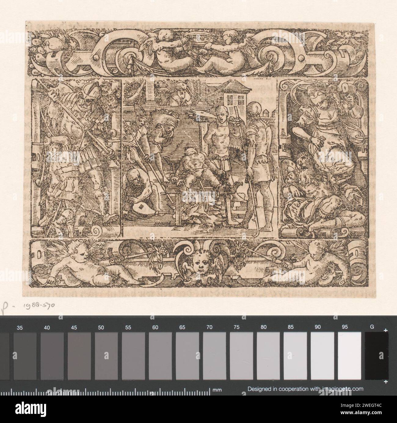 Martyrdom of Saint Laurentius, in a frame with David and Goliath and ...