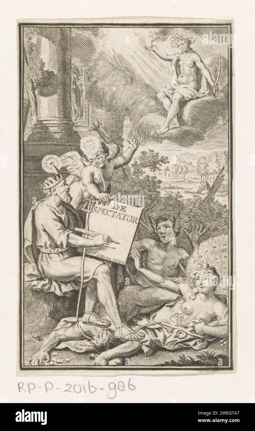 Allegorical representation with crowned man, putti and woman with star ...