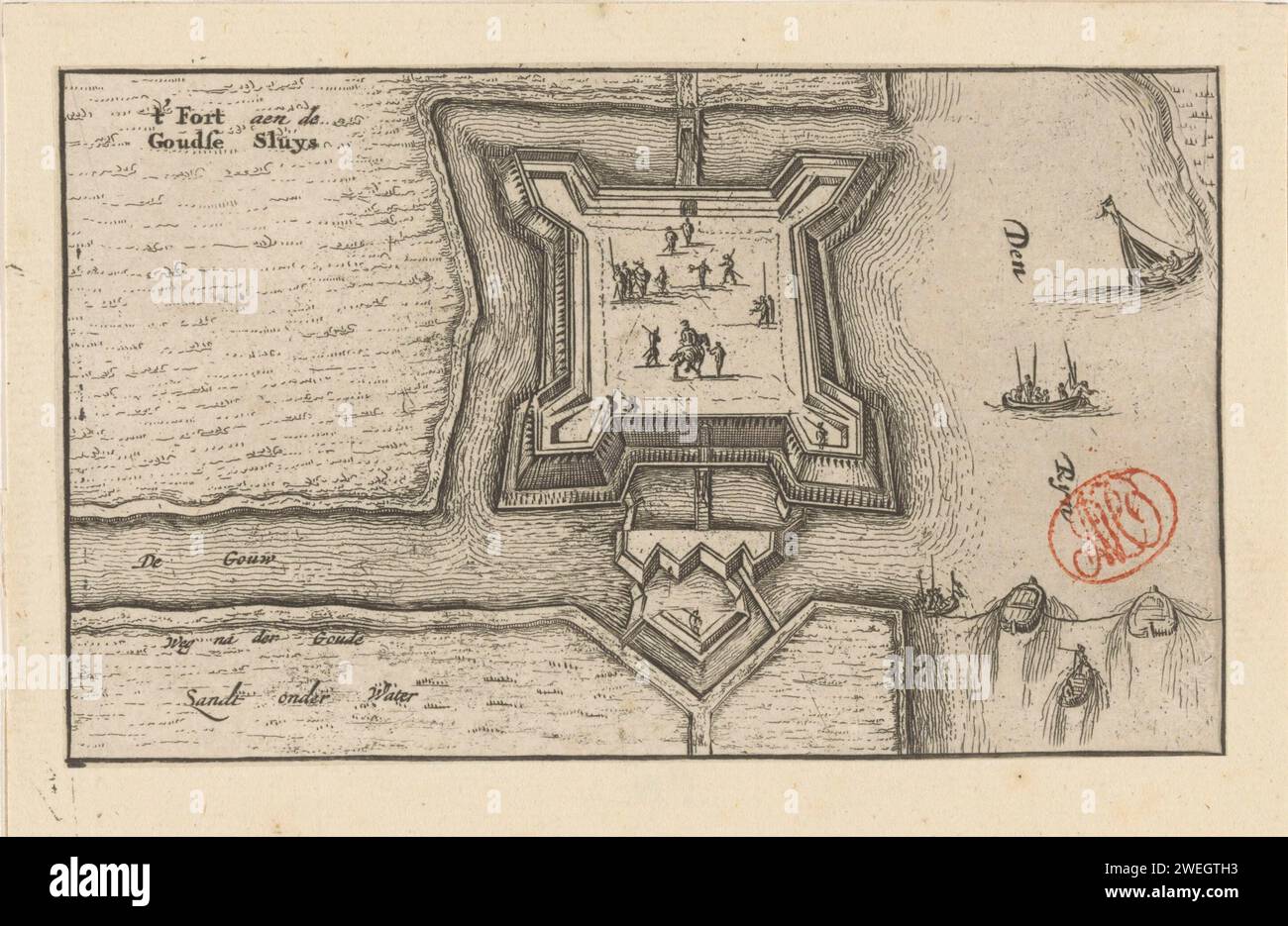 Vesting map of Fort Gouwsluis, Anonymous, 1680 print Vesting map of ...
