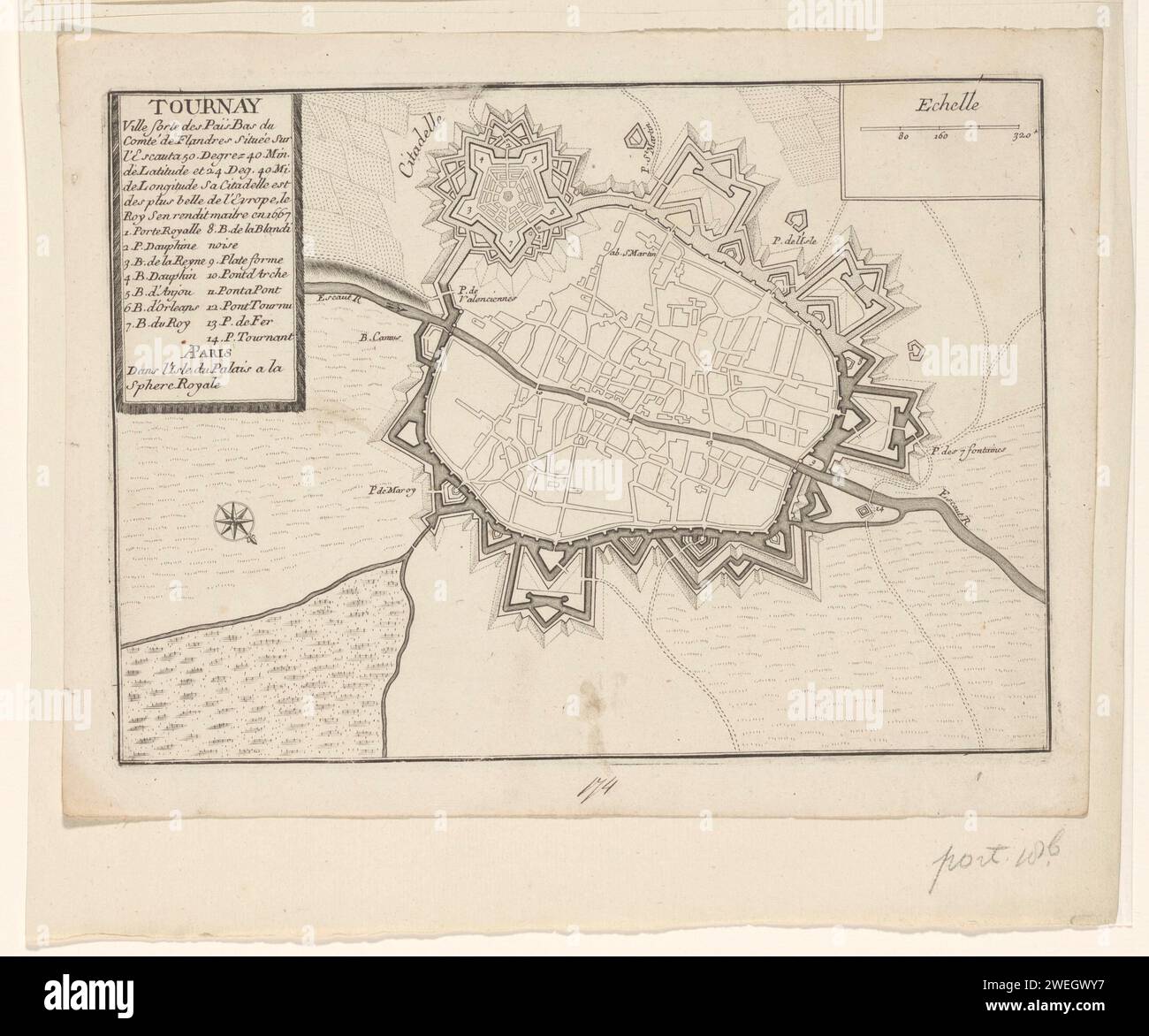 Vesting map of Tournai, Anonymous, 1685 - c. 1728 print Vesting map of ...