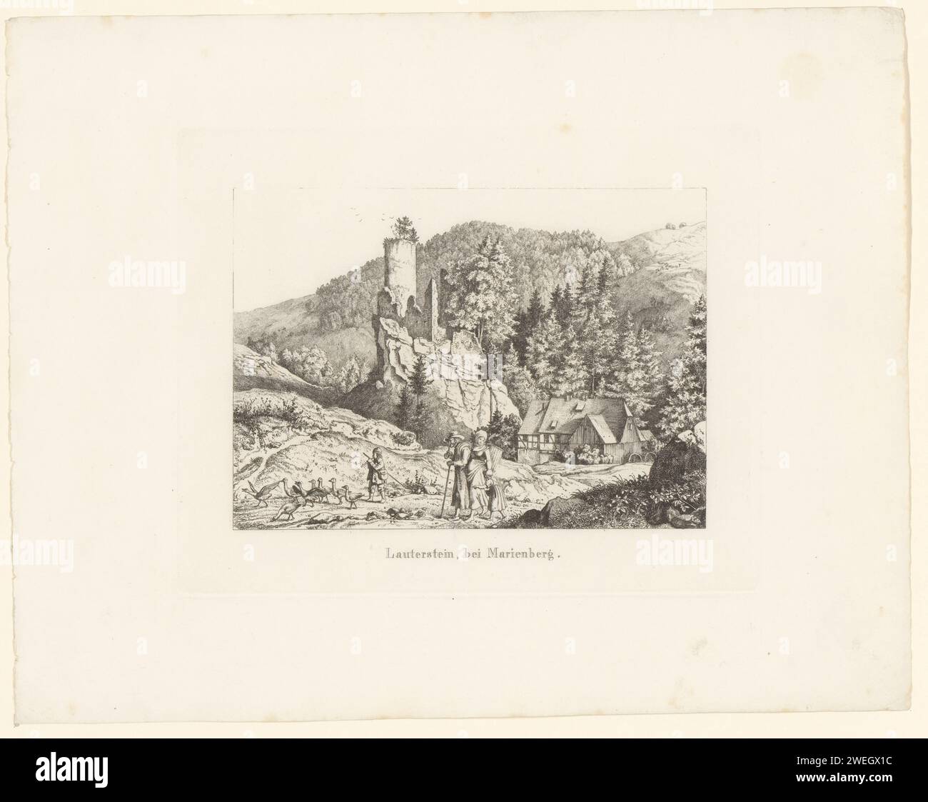 View of Castle Lautstein, Ludwig Richter, 1828 print paper etching ...