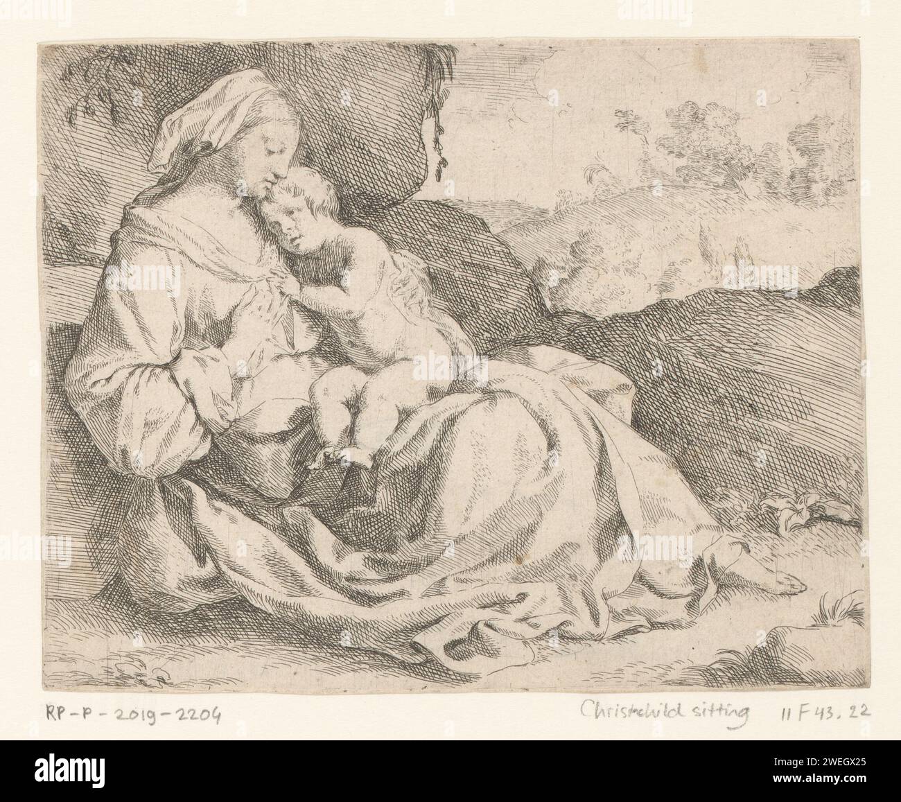 Maria met Kind, anonymous, 1620 - 1720 print paper etching Mary sitting ...