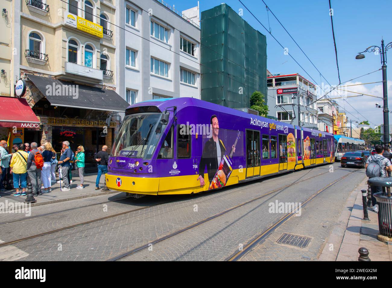 Istanbul Tram T1 line Bombardier Flexity Swift A32 on Divan Yolu ...