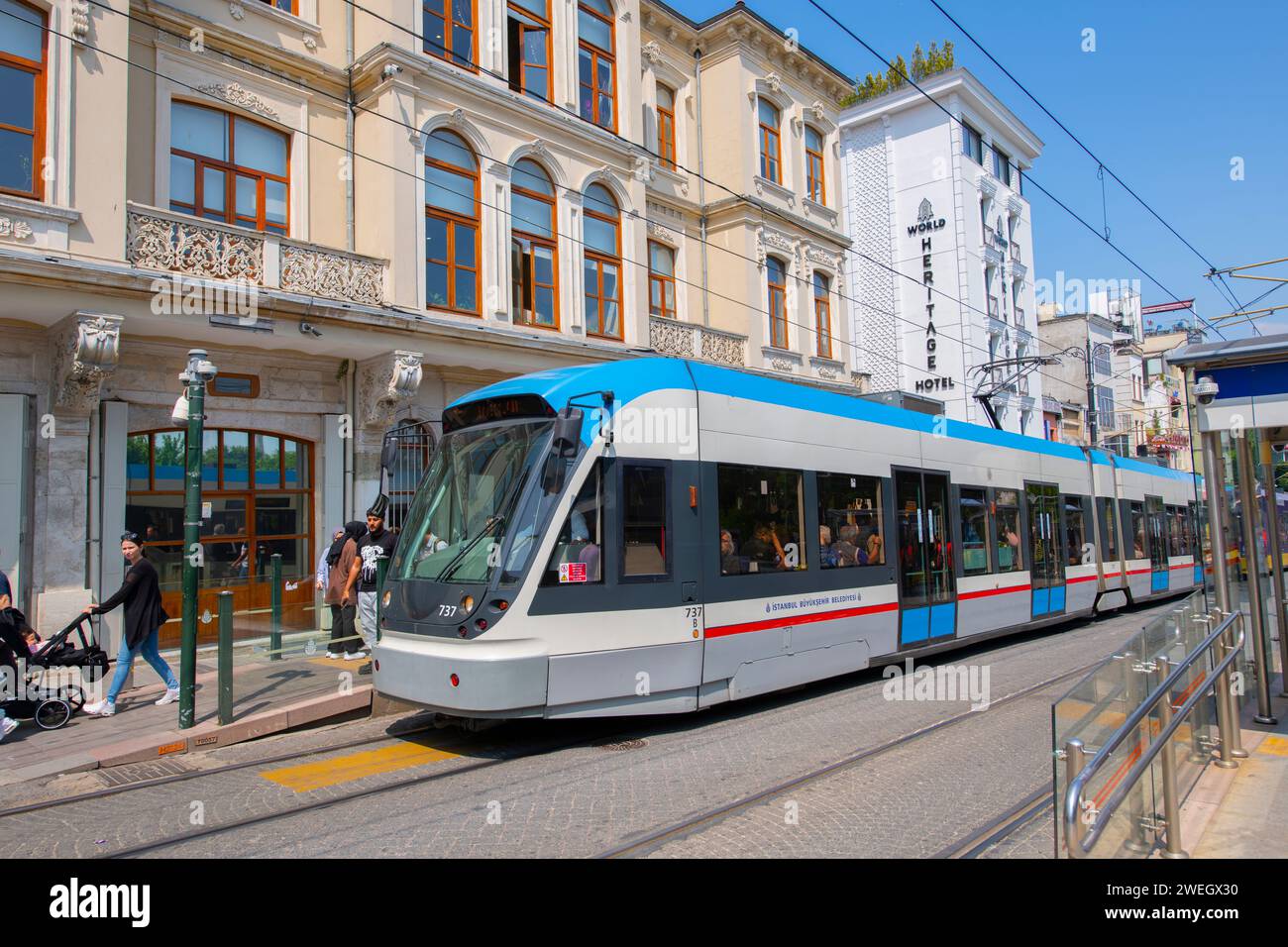 Istanbul Tram T1 line Bombardier Flexity Swift A32 on Divan Yolu ...