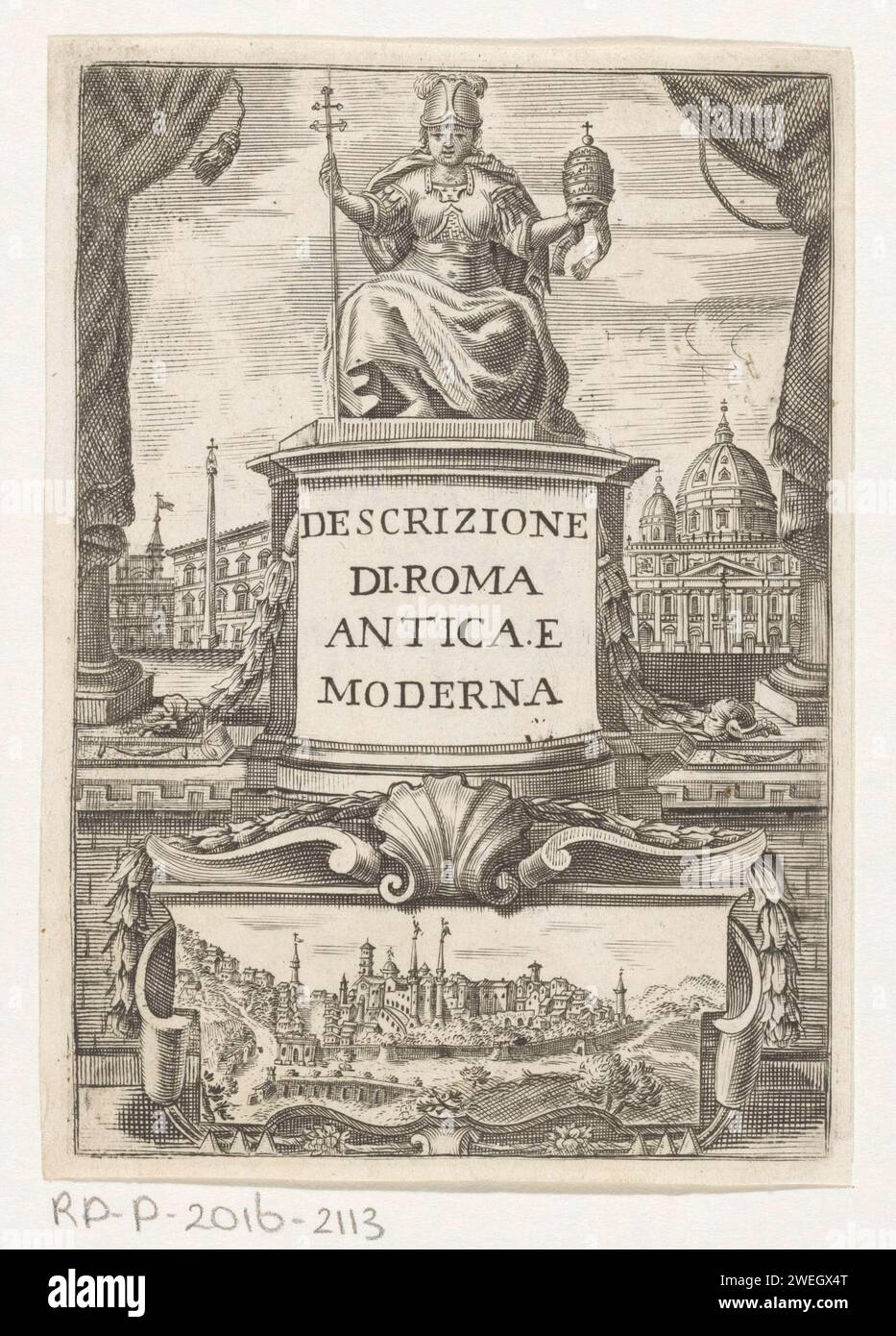 Roma with cityscape, anonymous, in or after 1643 print Roma is sitting ...