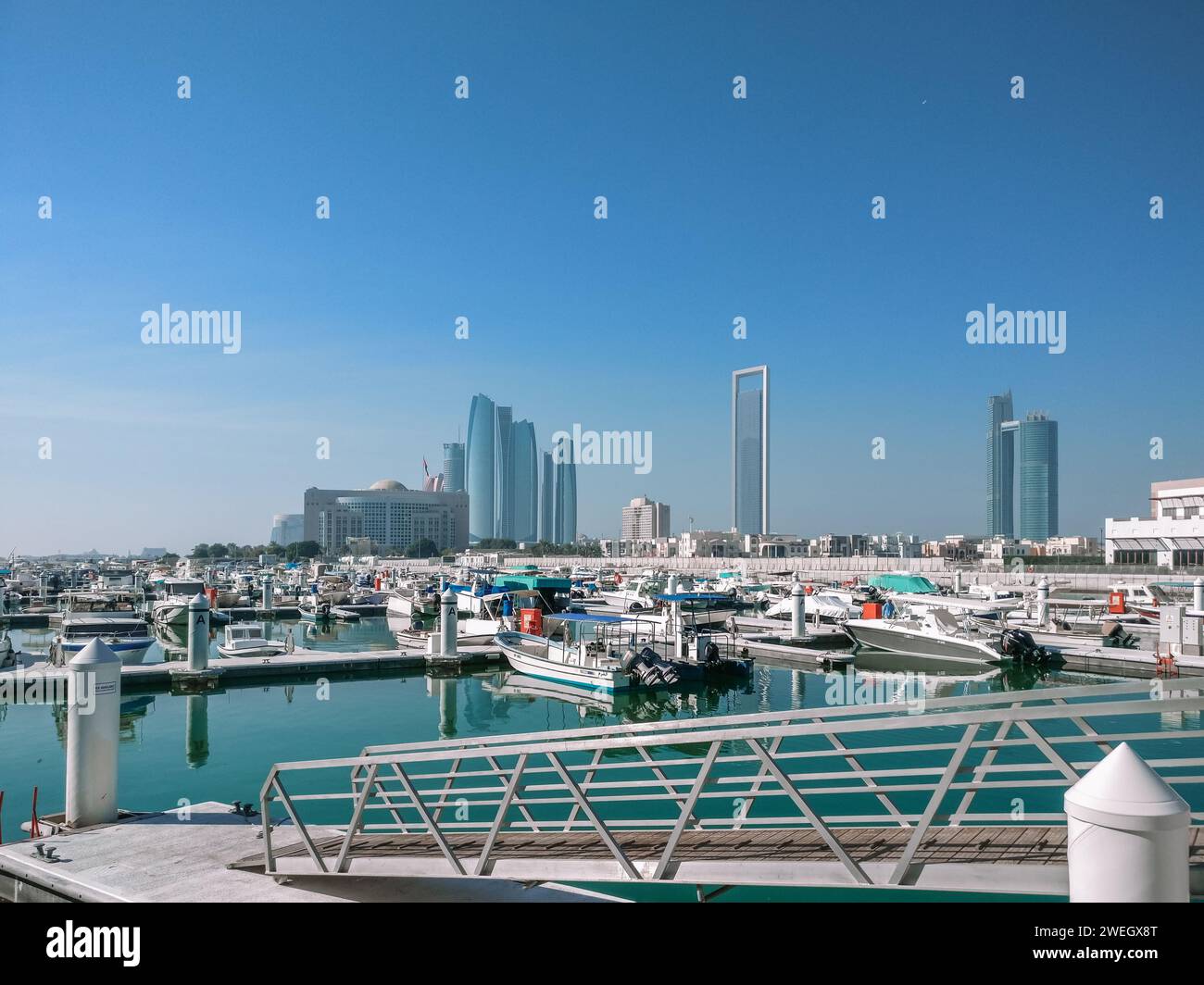 Beautiful view of Abu Dhabi city - Etihad towers and famous landmarks ...