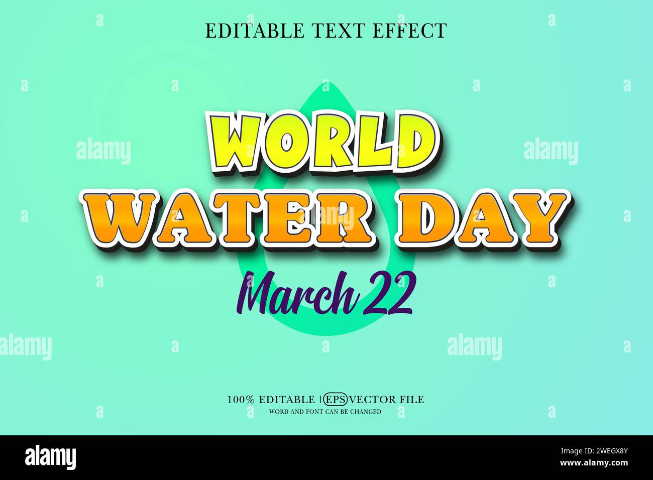 World water day 3d Text Effect Editable 3D Style eps vector Stock ...