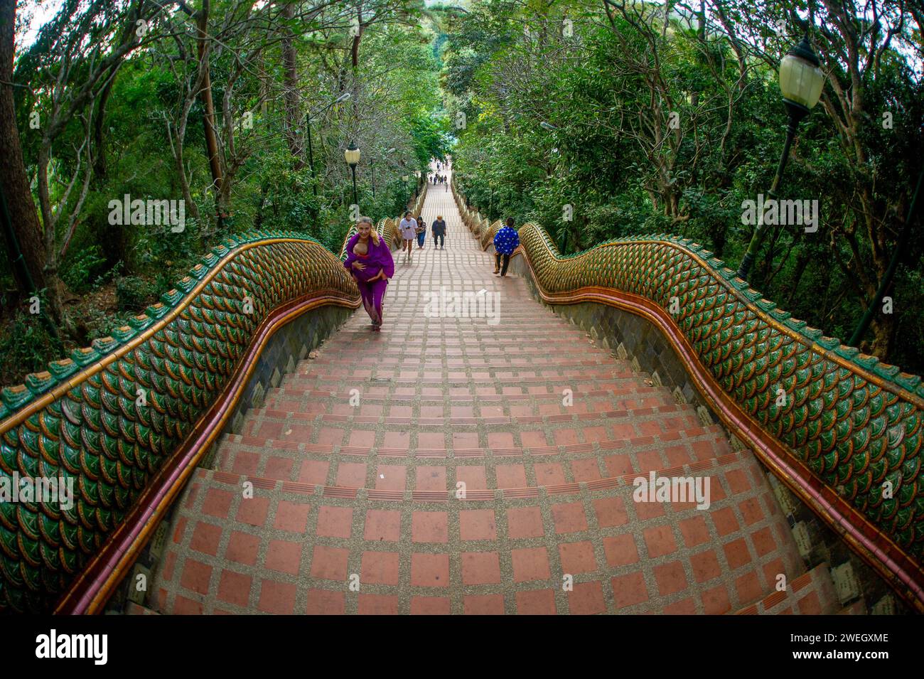 February 20- 2023-Chiang Rai Thailand-Stairs of a temple seen from the ...