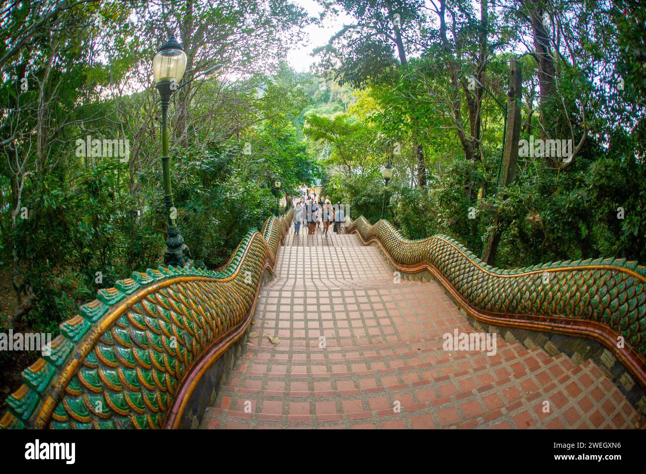February 20- 2023-Chiang Rai Thailand-Stairs of a temple seen from the ...