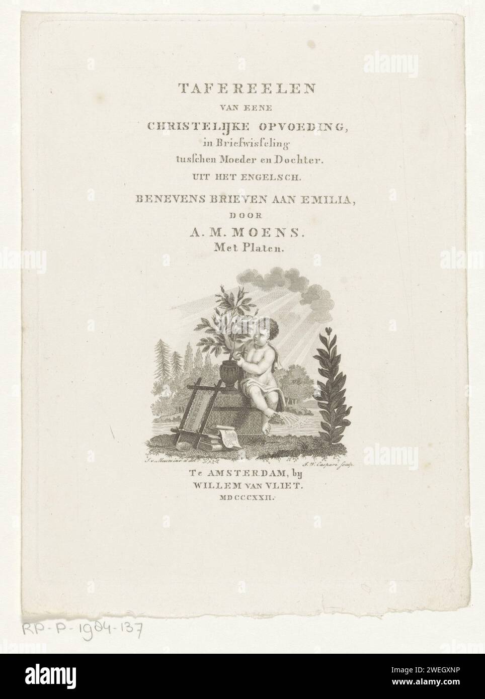 Boy with sickle next to rose bush, 1822 print In a landscape there is a ...