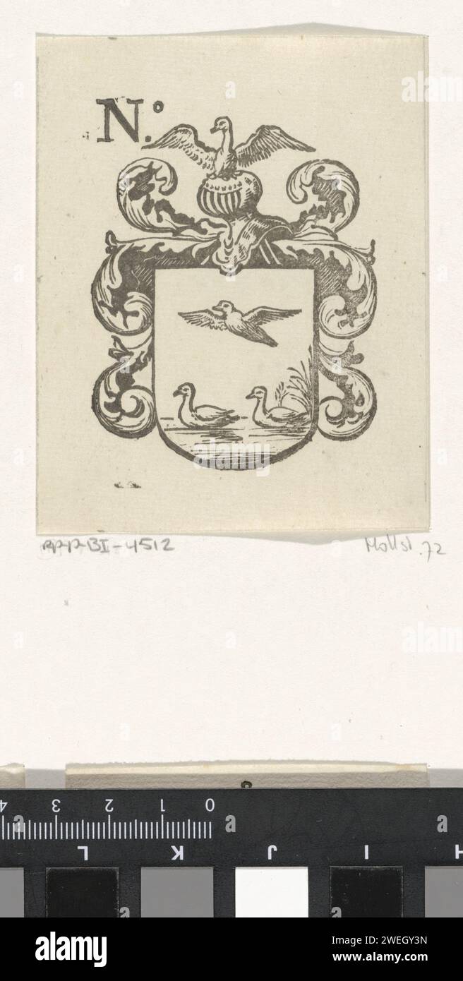 Trade label with a weapon with three ducks on it, Isaac Vincentsz. van ...