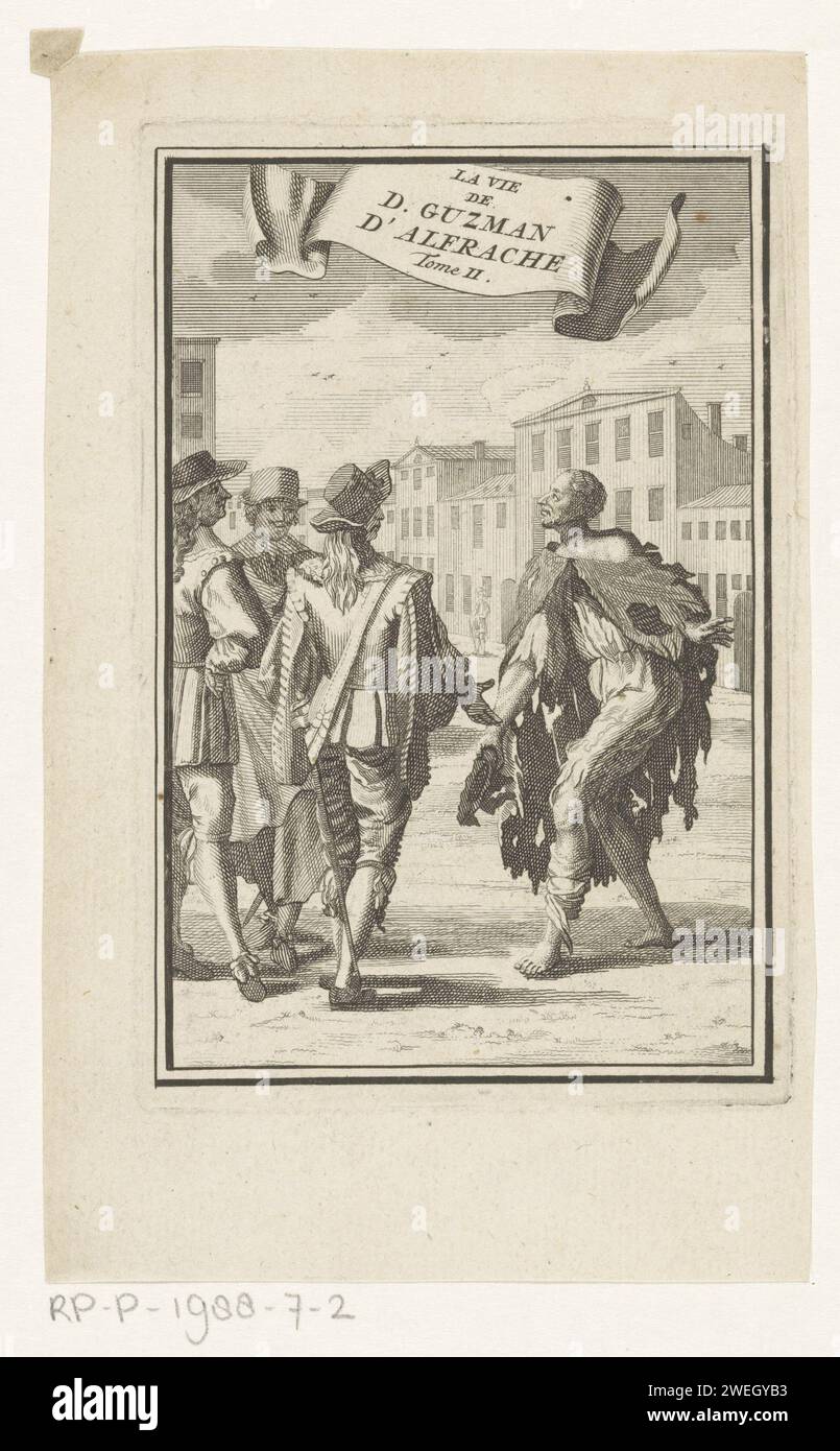Man in rags dressed for three well -dressed men, anonymous, 1728 print ...