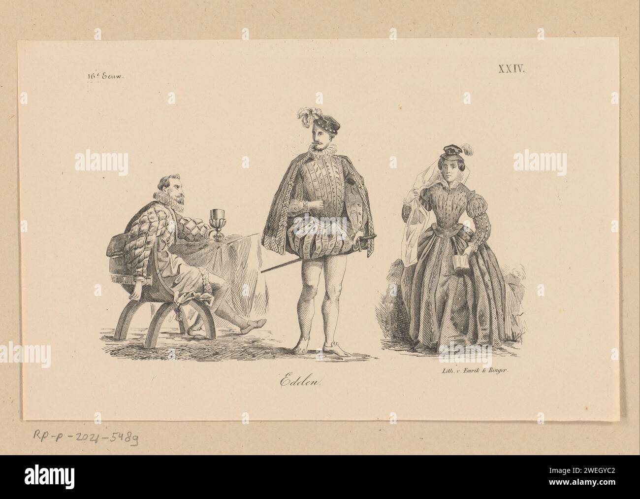 Noblemen in clothing from the sixteenth century, Anonymous, 1857 print ...