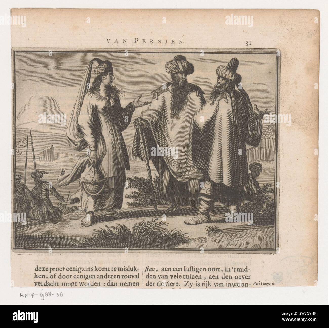 Persian traditional costume, Anonymous, 1672 print Landscape with three ...