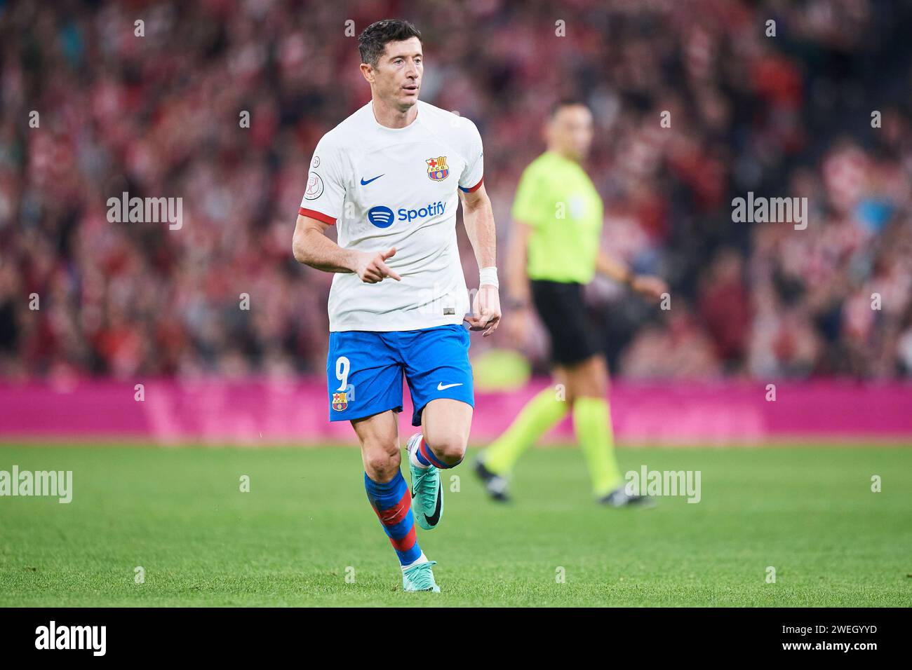 Robert Lewandowski of FC Barcelona looks on during the Copa El Rey ...
