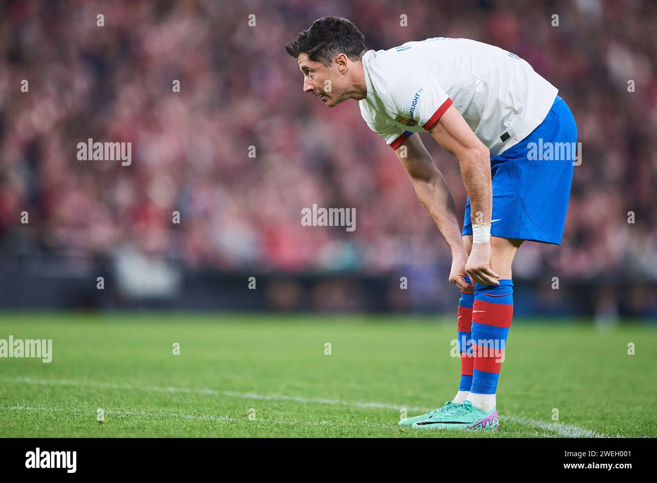 Robert Lewandowski of FC Barcelona looks on during the Copa El Rey ...