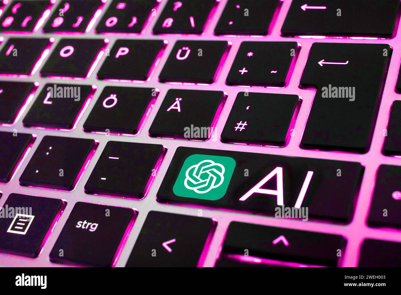 PHOTO MONTAGE! - Artificial Intelligence. Close-up of a laptop keyboard ...