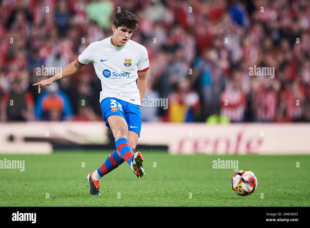 Pau Cubarsi of FC Barcelona in action during the Copa El Rey Round of 8 match between Athletic ...