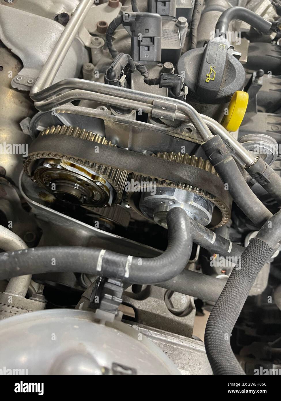 Checking of timing belt on the engine Stock Photo - Alamy